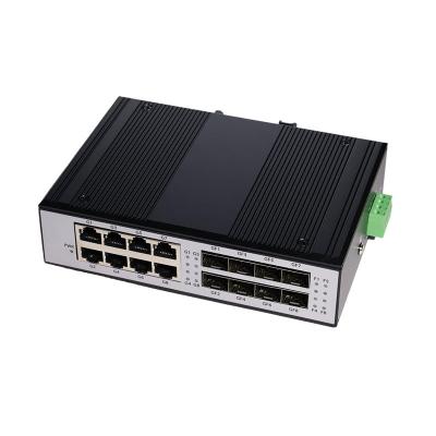 China Industrial Gigabit 8 SFP 8 Port PoE Ethernet Switch DIN Rail Fiber Optic Network Switch for sale