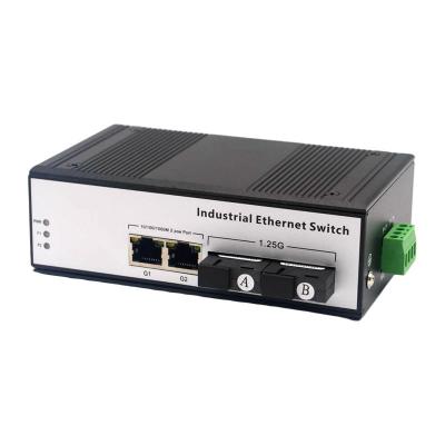 China Rugged Industrial Gigabit Switch DIN Rail 2 SC Fiber Ports 2 Port PoE Ethernet for sale