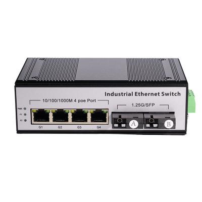China Industrial Gigabit Ethernet Switch DIN Rail 2 SC Fiber 4 Port PoE Switch for sale