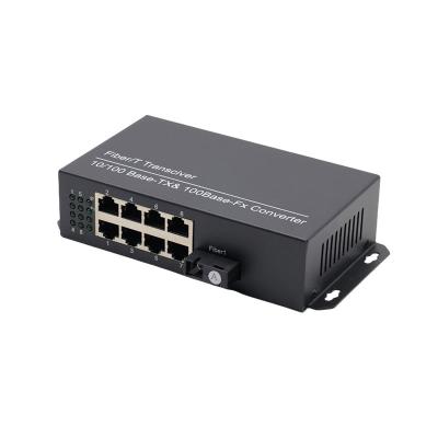 China 100Mbps Fiber Media Converter 1 Fiber 8 RJ45 High Speed Ethernet To Fiber Network for sale