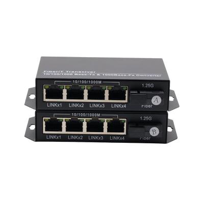 China Gigabit Fiber Media Converter 1 Fiber SC To 4 RJ45 Ethernet Ports Network Extender for sale