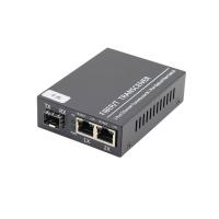 China 1000Mbps Fiber Media Converter Gigabit 1 SFP Fiber To 2 RJ45 Ethernet Ports for sale