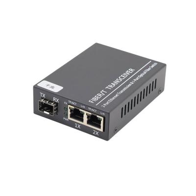 China 1000Mbps Fiber Media Converter Gigabit 1 SFP Fiber To 2 RJ45 Ethernet Ports for sale