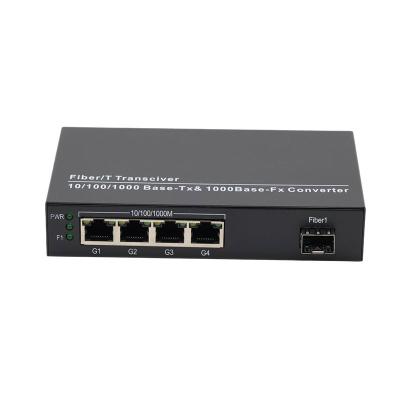 China Gigabit SFP Fiber Media Converter 4 RJ45 Ports 10/100/1000Mbps Ethernet Extender for sale