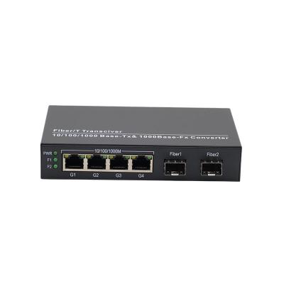 China 2 Port SFP Gigabit Fiber Switch 4 Port RJ45 Copper Fiber Media Converter for sale