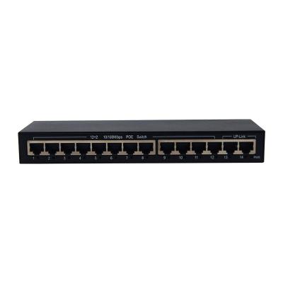 China Fast Ethernet 12 Port PoE Switch 10/100Mbps With 2 Uplink RJ45 Ports 802.3af/At Compliant for sale
