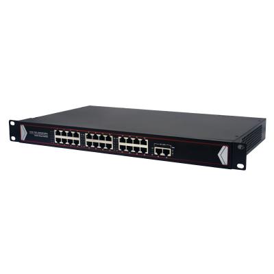 China Commercial Rack Mount 1000 Mbps POE Switch 24 Port Gigabit Ethernet PoE Switch 2 Uplink Ports for sale