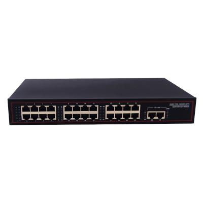 China 24 Port Full Gigabit PoE Ethernet Switch High Density Desktop PoE Switch 2 Uplink RJ45 for sale