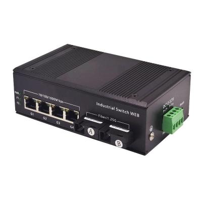 China IP40 Web Managed Switch Industrial Gigabit PoE Switch 2 SC Fiber Port 4 RJ45 PoE Ports for sale