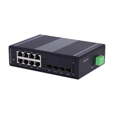 China DIN Rail Web Managed Switch Industrial 4 SFP Fiber Slot 8 Gigabit RJ45 PoE Ports for sale