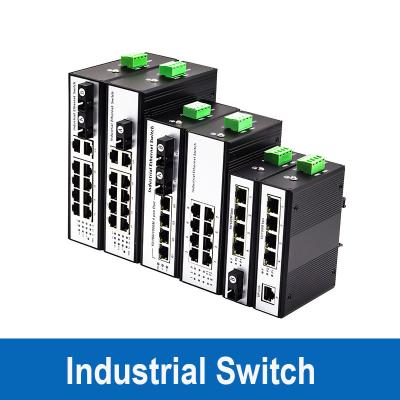 China DIN Rail 5 - 24 Port Industrial Ethernet Switch Gigabit PoE+ SC SFP Fiber Uplink for sale