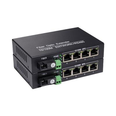 China Fiber Optic Transceiver 1 CH Bi-Directional RS485 Fiber Optic Converter with 4-Port 100Mbps Ethernet for sale