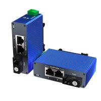 China Industrial Mini Gigabit Fiber Ethernet Switch 1 Fiber 2 RJ45 Ports 1000Mbps Network Switch Blue for sale