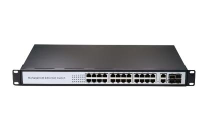 China Commercial Managed 24 Port Gigabit PoE Switch, 4 x 1.25G SFP Uplink Ports, 1 Console Web Management, Rack Mount, IEEE802.3af/at for IP Camera, Wireless AP for sale