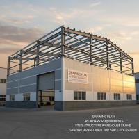 China Drawing Plan As Buyers Requirements Steel Structure Warehouse Frame Structure Featuring Sandwich Panel Wall for Space Utilization for sale