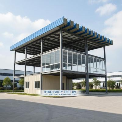 China Multi Level Steel Structure Building with Sandwich Panel Glass Wool Roof and Hot Dip Galvanized Frame for sale