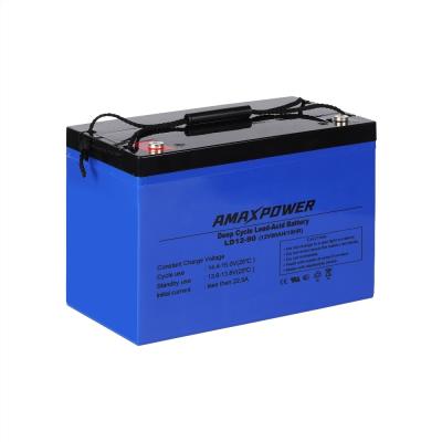 China Amaxpower 90Ah 12V Deep Cycle AGM Battery 1200 Cycle Sealed Deep Cycle Marine Battery for sale