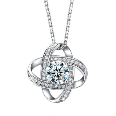 China S925 Silver Four-Leaf Clover Necklace Full Diamond Pendant 45cm Chain for sale