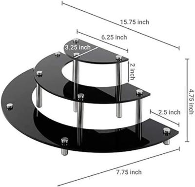 China Semicircle Black Acrylic Display Rack , 3 Layer Acrylic Cupcake Display Rack for sale