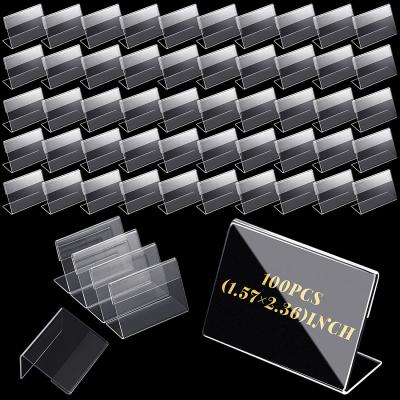 China 100pcs Mini Transparent Acrylic Logo Display Horizontal Tilt L Shaped Card Rack for sale