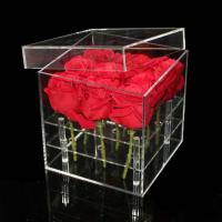 China 9 Holes Acrylic Flower Box With Lid , Square Preserved Rose Acrylic Box for sale