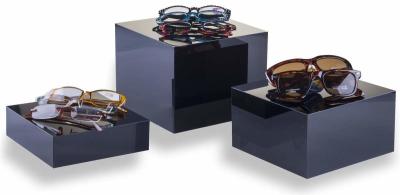 China Hollow Bottom Cube Small Acrylic Display Box Set Of 3 Nesting Risers for sale