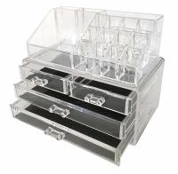 China 4 Tier Clear Acrylic Makeup Organizer Drawers Removable With Lipstick Holder for sale