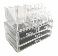 China 4 Tier Clear Acrylic Makeup Organizer Drawers Removable With Lipstick Holder for sale