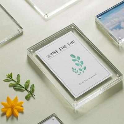 China Thicker Block Clear Acrylic Magnet Stand Double Sided Frameless Desktop Display for sale