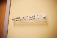 China Odorless Acrylic Word Signs Office Wall Name Plate With Frosted Background Finish for sale