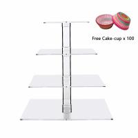 China Square Acrylic Dessert Stands 4 Tier Acrylic Cupcake Stand Serving Platter for sale