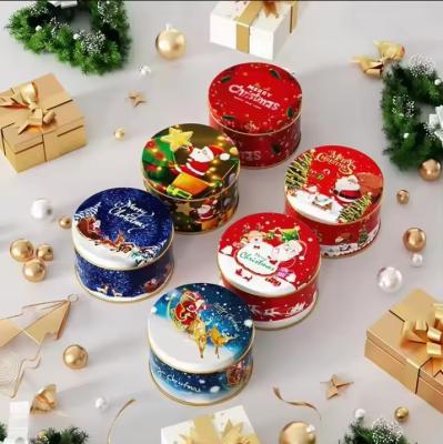 China Factory Custom Festival Packaging Gift Tin Box Metal Christmas Candy Biscuit Small Round Can for sale