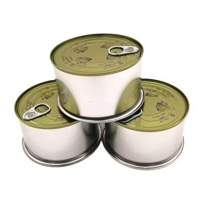China Wholesale Custom Empty Metal Tin Can 160g Tuna Sardines Tin Can Round Tin Cans for Food Packaging Food Container for sale