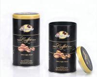 China Round Metal Embossed Tall Coffee Tin Cans Outside White Lacquer for sale