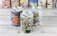 China Customized 10.2x7.5cm Cylinder Tin Can Coin Bank Metal Money Tin Box for sale