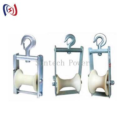 China Aerial Cable Stringing Block with Nylon Sheave Hook Suspension and Steel Frame for Overhead Line Construction for sale