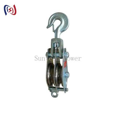 China Double Sheave Steel Pulley Block with Hook and Eye Connection for Industrial Hoisting for sale