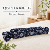 China Qiai Neck Bolster Pillow in Navy Printed Fabric with Individual Gift Box for sale