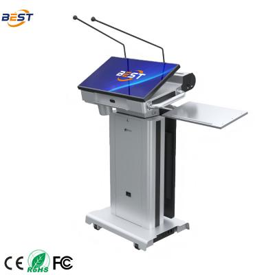 China 150mm Max Lifting Height Smart Podium with 10-40° Adjustable Screen Angle and Optional 32 Inch Smart Kiosk Screen for sale