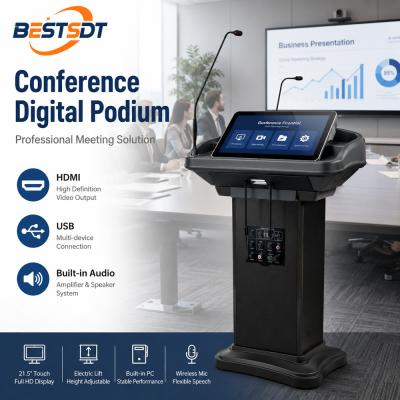 China SDT 500Y 21.5 Inch Smart Digital Podium Electric Flip Touch Screen Gooseneck Microphone Multimedia Lectern for sale