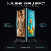 China 43 49 55 65 Inch Dual Sided Digital Signage 3000 Nits IPS Panel Floor Stand Ceiling Hanging Portrait Advertising Display for sale