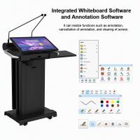 China Black Digital Lectern 730x500x1050mm Electric Lift 200mm Metal Podium with HDMI USB XLR Interface for sale
