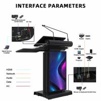China Black Digital Lectern 730x500x1050mm Electric Lift 200mm Metal Podium with HDMI USB XLR Interface for sale