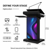 China Black Digital Lectern 730x500x1050mm Electric Lift 200mm Metal Podium with HDMI USB XLR Interface for sale