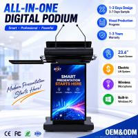 China Black Digital Lectern 730x500x1050mm Electric Lift 200mm Metal Podium with HDMI USB XLR Interface for sale