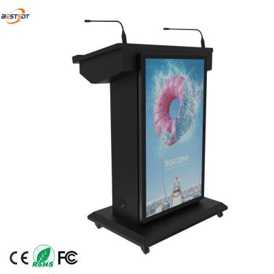 China Mobile Electronic Podium 43 Inch Portrait Display 21.5 Inch Capacitive Touchscreen Locking Casters for sale