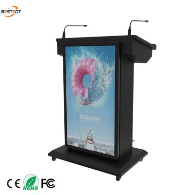 China Dual Screen Smart Podium HDMI Input USB Multi Screen Display 2 Gooseneck Microphones PA Support for sale