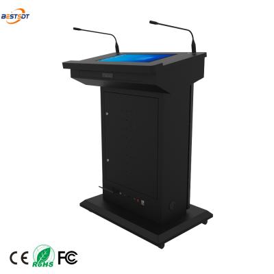 China 43 Inch Display 21.5 Inch Touchscreen X86 Smart Digital Podium with Dual Gooseneck Microphones for sale