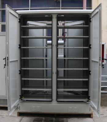 China Single Wall Two Bay Outdoor Battery Cabinet With 8 Layers Shelves Two Front Doors Two Back Door for sale