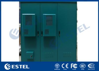 China IP55 Outdoor Triple Bay Racking Enclosure / Green Color Three Doors Air Conditioner Cooling Cabinet for sale